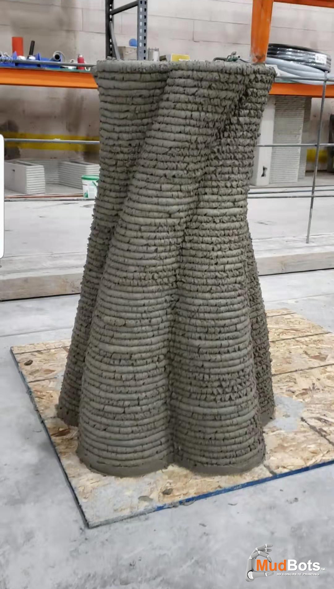 3D Printed Concrete Spiral Wavy Pillar | MudBots Gallery