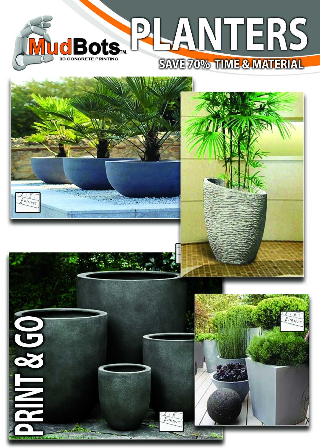 Planters - 3D Concrete Printer Creations & Different Uses by MudBots